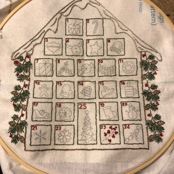 Advent Calendar Hand Embroidery Pattern, Stitch-a-day DIY Christmas ...