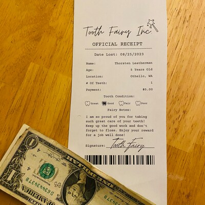 Editable Tooth Fairy Receipt Printable Certificate First Tooth Lost ...