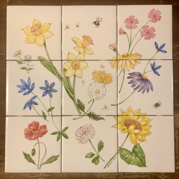 Wildflower Tiles/handpainted/kiln Fired - Etsy