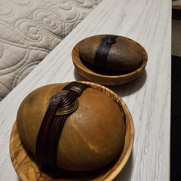 Sold as a Set, Leather Wrapped Centering Stones, Sterling Silver Heart ...