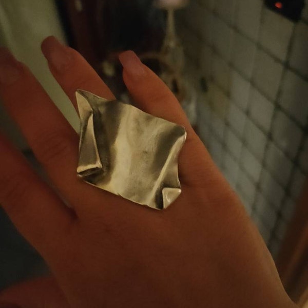 Large Silver Hypnotic Ring, Nature Leaf Ring, Cute Caretta Ring ...