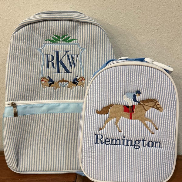 Monogrammed Seersucker Backpack, Personalized Child's Backpack ...