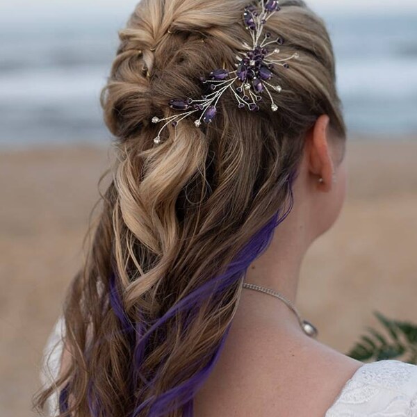 Dark Purple Hair Comb Purple Jewelry Set Amethyst Jewelry Set Purple ...