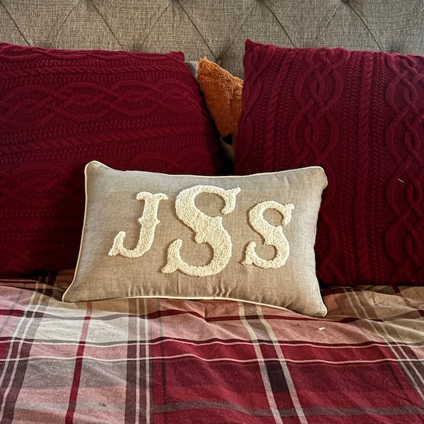 Custom Monogrammed Pillow Cover With Punch Needle Embroidery ...