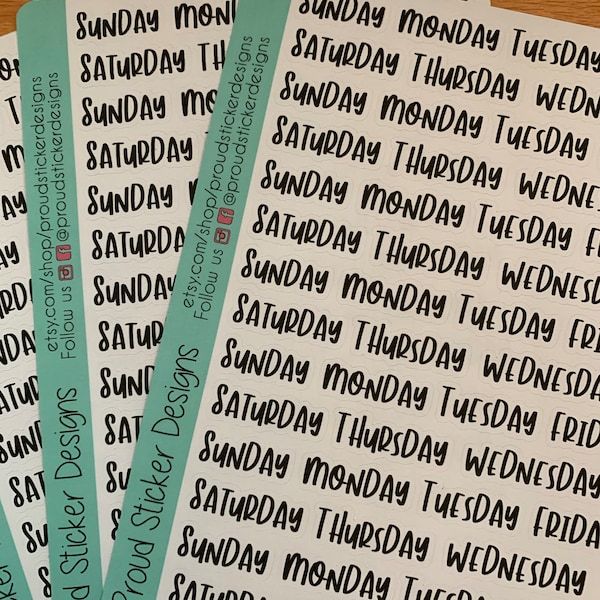 Days of the Week Script Stickers - Etsy