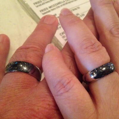 Couples Custom Engraved Tungsten Fingerprint Rings His and Hers Matching Wedding Bands ...