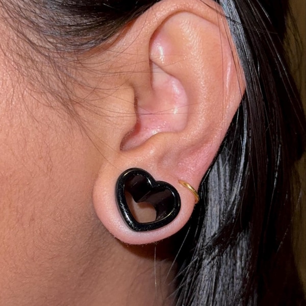 Up to 2" Night Love Black Heart Shaped Ear Plugs Gauges Tunnels Hollow ...
