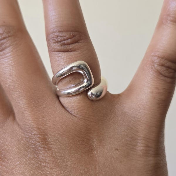 Handmade Silver Ball Ring Statement Silver Globe Ring Modern Minimalist Design Chunky Dome Ring ...