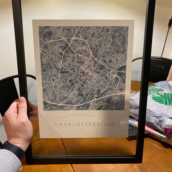 CHARLOTTESVILLE Map Watercolor Print VIRGINIA City Block Plan (art ...