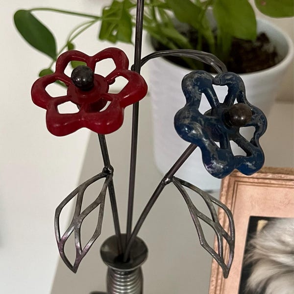 Upcycled Faucet Handle Flower Bouquet With Vase - Metal Artwork - Etsy