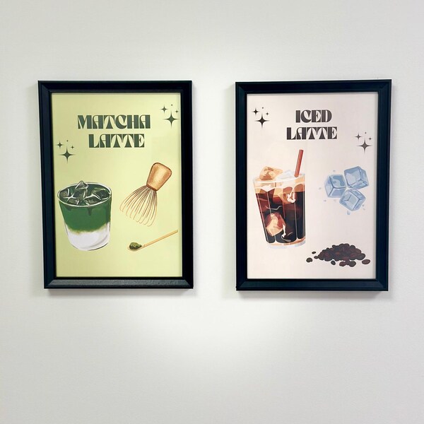 Iced Latte Poster Coffee Print Retro Poster Kitchen Decor Cafe Print ...