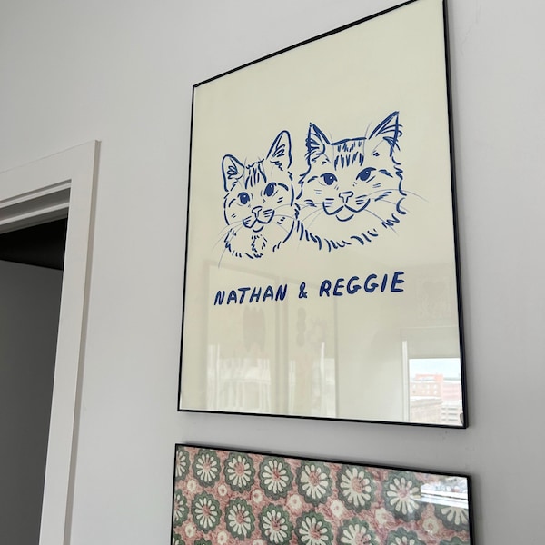 Custom Funky Pet Portrait, Cute Digital Cat Poster, Colorful Dog ...
