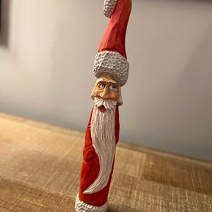 Hand Carved Santa Ornament With A Candy Cane Beard - Etsy