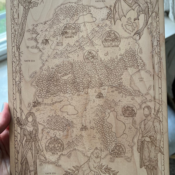 Emarion Wooden Laser Engraved Map, the Kindred's Curse Saga by Penn ...