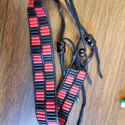 Handmade Purple & White Clay Wampum Belt Woven on Deerskin Leather ...