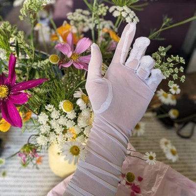 KATE White Bridal Gloves Tulle Mesh Elbow Length Sheer Opera Gloves ...