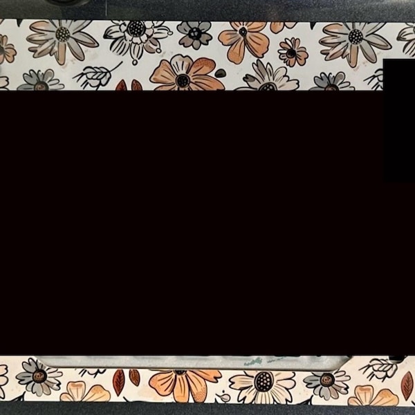 Bohemian Flower Car Metal License Plate Frame, Retro Cottagecore Floral ...