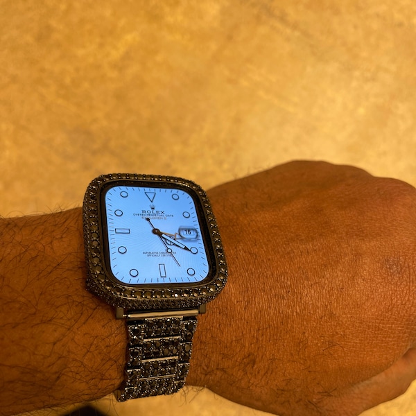 Custom Apple Watch Band Black & or Iwatch Lab Diamonds Bezel Apple ...