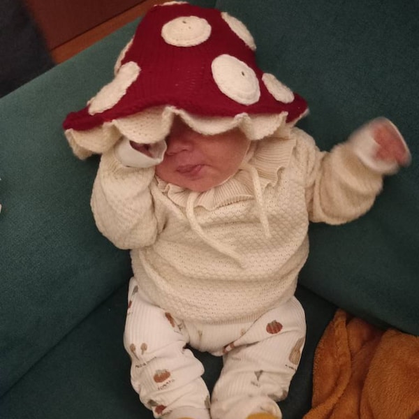 Knitting Pattern: Mushroom Hat for Baby, Mushroom Bucket Hat Knitting ...