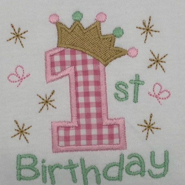 1st Birthday Applique Embroidery Design, Princess Crown, Girl's First ...