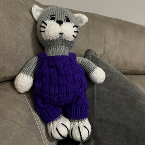Cat Knitting Pattern, DIY Stuffed Animal,cat in Overall, Gift for Kids ...