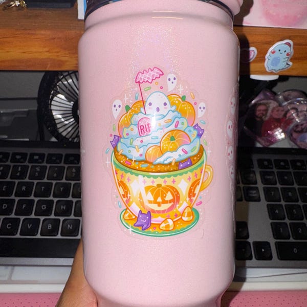 Pumpkin Teacup Cake Vinyl Sticker - Waterproof Halloween Treat - Etsy