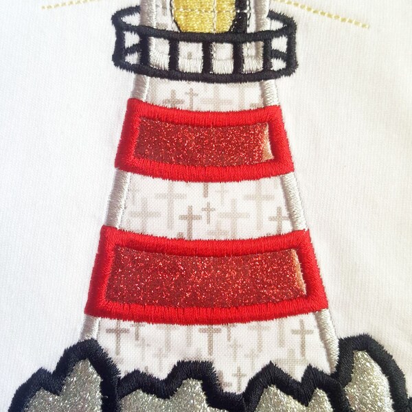 Lighthouse on Rocks Applique Machine Embroidery Design Pattern Nautical ...