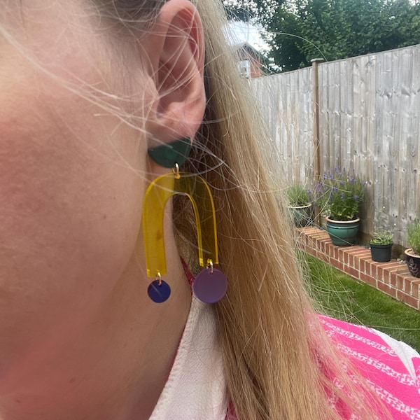 The Mega Stack Blue, Pink, Yellow, Black Acrylic Earrings, Statement ...