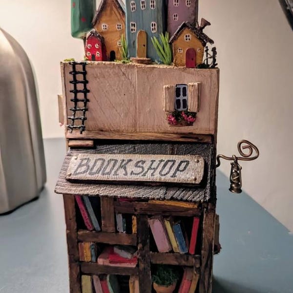 Miniature Bookshop Diorama: Handmade Wooden Book Nook Sculpture - Etsy