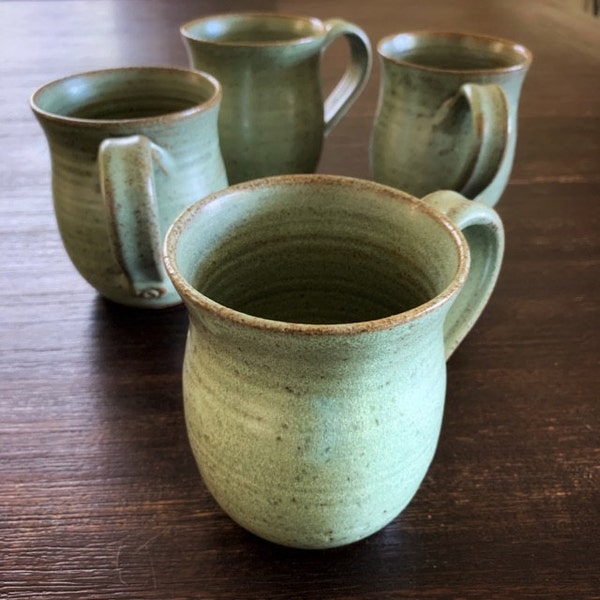 Pottery Light Green Mug Set Handmade, SET OF 2, Ceramic Coffee Mugs ...