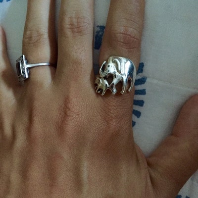 Sterling Silver 925 Elephant Ring Mother and Baby Elephant Ring Cute ...
