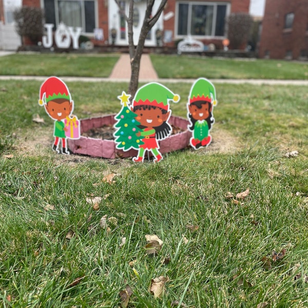 Personalized Christmas Elf Yard Decoration: Multicultural Holiday Lawn ...