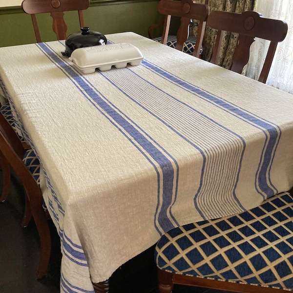 Heavy Linen Tablecloth for Easter Table - French Style Striped Washed ...