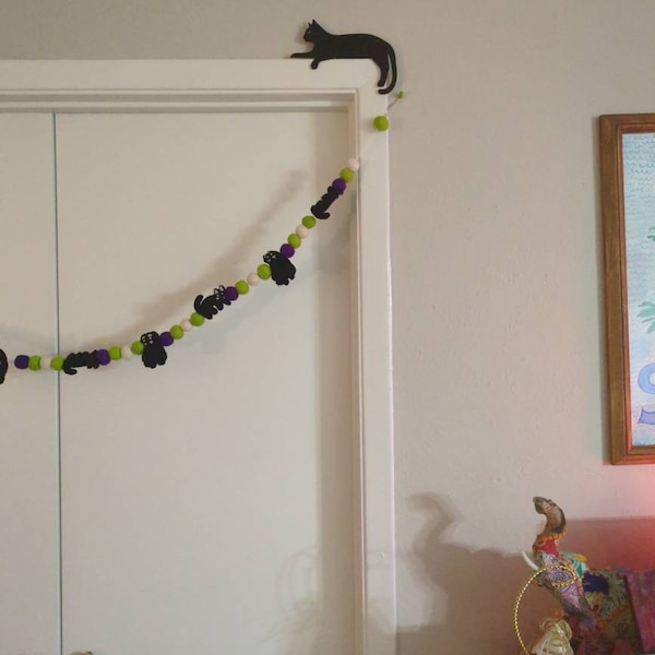 Ghost Cat Door Corner Topper, Spooky Black Cat & Halloween Pumpkin ...