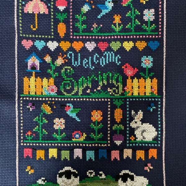 PDF Pattern - Welcome Spring Sampler Cross Stitch Pattern, Kawaii Spring Cross Stitch Pattern ...