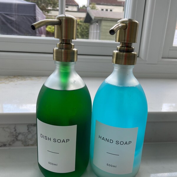 Frosted Clear Glass Bottle - Refillable Coloured Soap Dispenser With ...
