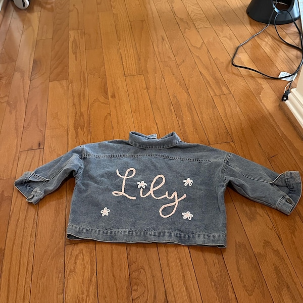 Kids Hand Embroidered Denim Jacket | Personalized Name Kids Jean Jacket ...