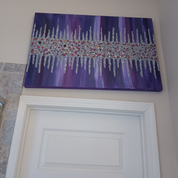 Pink Silver Glitter Painting, Pink Wall Art, Silver Decor, Shiny Wall ...