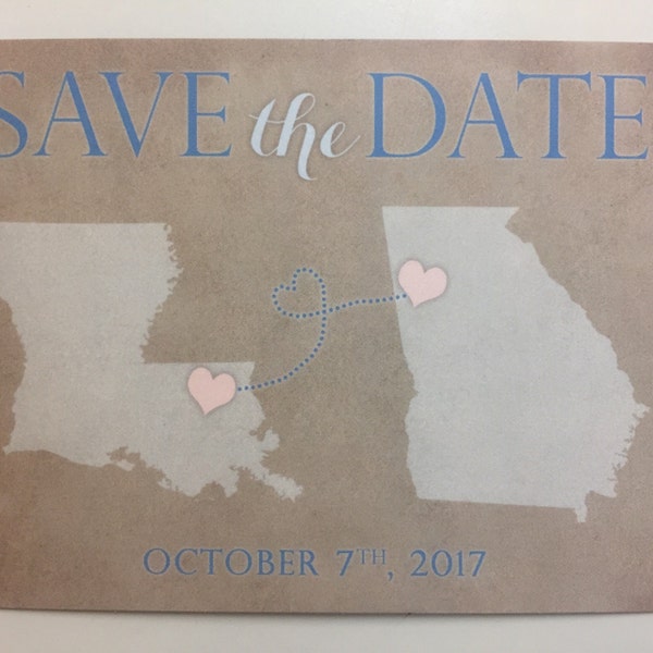 Vintage Style Save the Date With Rustic Kraft Southern Feel - Map of ...
