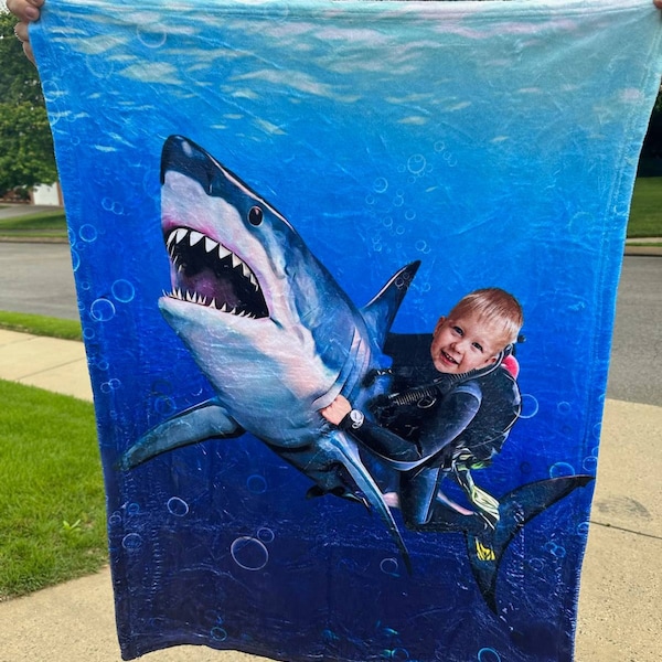 Personalized Shark Custom Velveteen Plush Blanket, Custom Shark Gift ...