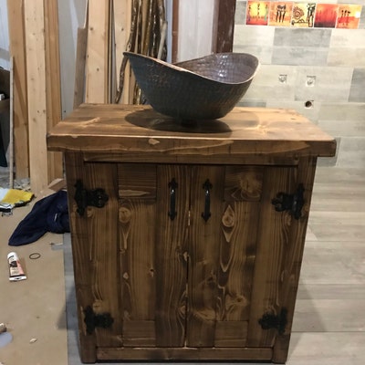 New Solid Chunky Wood Rustic Bathroom Sink Basin Vanity Unit Wash Stand ...