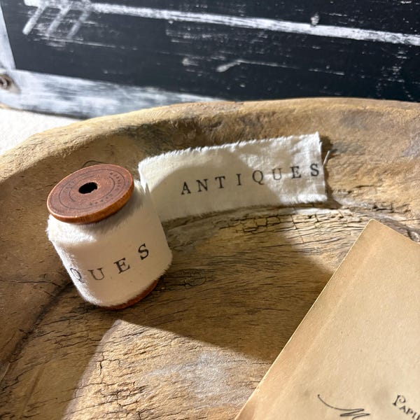 Hand-stamped Cotton Muslin Ribbon With Vintage Wooden Spool, Gift Wrap ...
