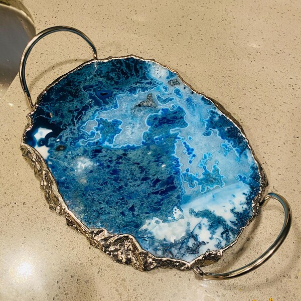 Blue Agate Cheese Platter/tray, Table Decor, Natural Stone Platter ...