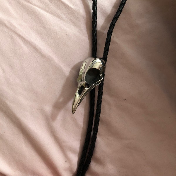 Silver Crow Bird Skull Bolo Tie - Solid Cast Stainless Steel on Hand ...
