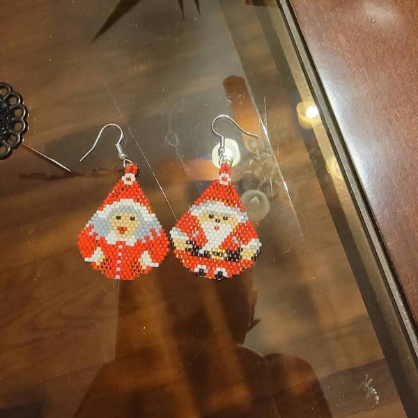 SANTA Patterns Christmas Beaded Earrings Pattern Xmas Beading Christmas ...