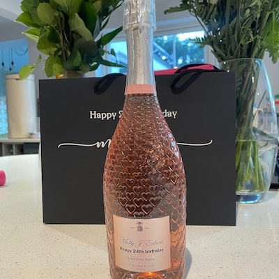 Personalised Rose Pink Prosecco Bottle Alcohol Wine Label - Etsy UK