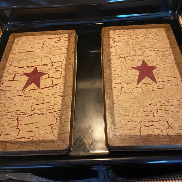 Gas Stove Rectangle Burner Covers Crackle Painted With Primitive Star ...