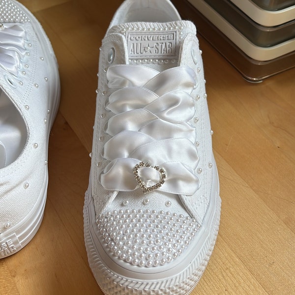 Bridal Wedding Custom White Pearl Converse Wedding Sneakers Bride Converse - Etsy