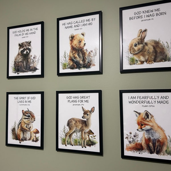 Christian Nursery Decor, Kids Bible Verse Wall Art, Watercolor Animals ...