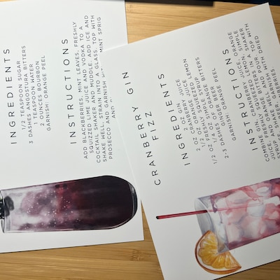 Cocktail Recipe Cards Template, Editable Drink Recipe Card, Printable ...